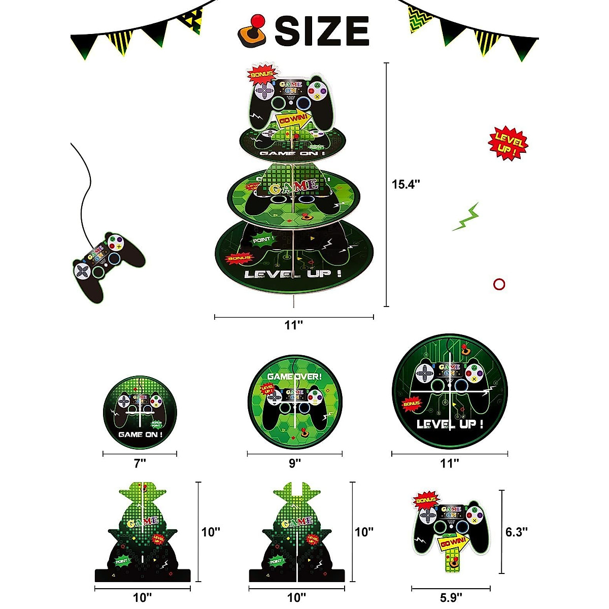 WERNNSAI Video Game Cupcake Stand - 3-Tier Gaming Party Decorations for Boys Cardboard Cupcake Holder Round Serving Tray Stand Dessert Tower Video Game Theme Birthday Party Supplies