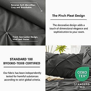 CozyLux Queen Comforter Set - 7 Pieces Comforters Queen Size Dark Grey, Pintuck Bed in A Bag Gray Pinch Pleat Bedding Sets with All Season Comforter, Flat Sheet, Fitted Sheet and Pillowcases & Shams