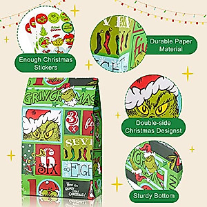 AnyDesign 48Pcs Christmas Treat Goodie Bag 6 Design Christmas Paper Gift Bag with 48Pcs Stickers Funny Cartoon Character Party Favor Bags Candy Bags for Snacks Cookie Wrapping Supplies