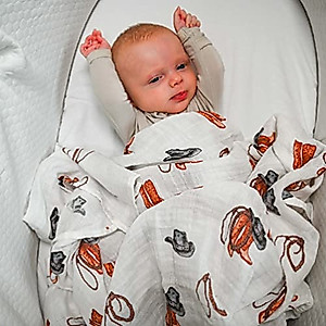 LollyBanks Swaddle Blanket | 100% Muslin Cotton | Gender Neutral Newborn and Baby Nursery Essentials for Girls and Boys, Registry | Cowboy Boot Print