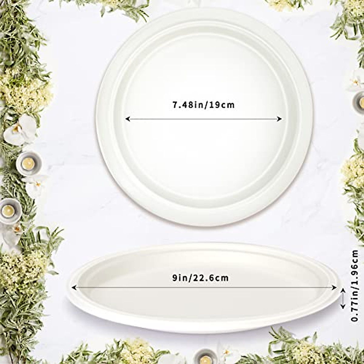 FYY 9 Inch Paper Plates, [50 Count] Disposable Sugarcane Paper Plates, Eco-Friendly Unbleached Heavy Duty Compostable 100% Biodegradable Paper Plates