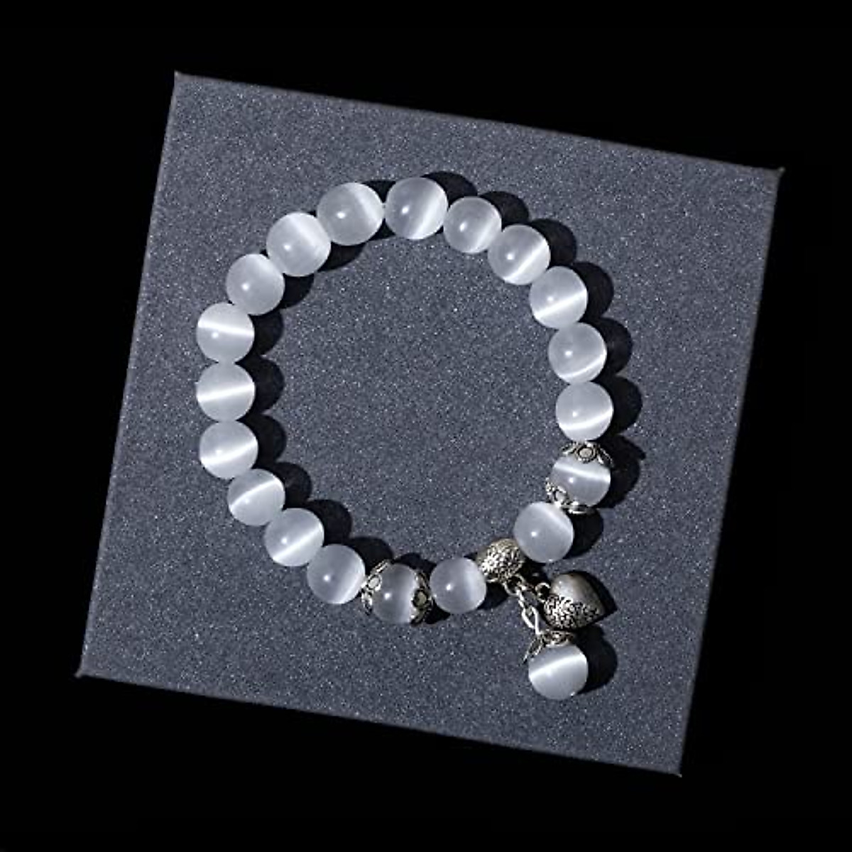 MEHUK Natural Stretch Gemstone Bracelet Healing Stone Beaded Bracelets for Women Men Gifts (Unisex) (White)