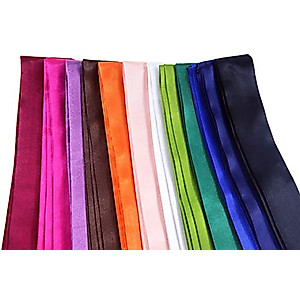 LilMents 12 Mixed Designs Satin Head Hair Handbag Handle Highlights Scarf Tie Lot (Solid Colors A)