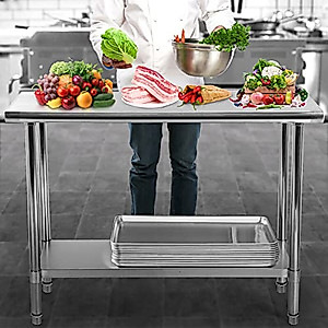 uyoyous Stainless Steel Table 24x36 Inch NSF Commercial Kitchen Work Table with Adjustable Under Shelf Heavy Duty Food Prep Table with Storage for Home Restaurant Kitchen Laundry Room