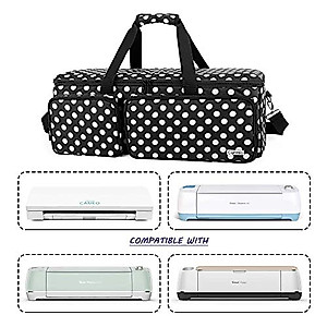 CURMIO Carrying Case Compatible with Cricut Explore Air 2, Cricut Maker, Silhouette Cameo 4 and Cameo 3, Travel Storage Bag with Pockets for Craft Tools and Accessories, Black Dots