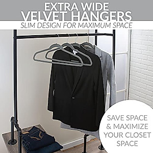 Simplify Extra Wide 21” Velvet Coat Hangers | 6 Pack | Slim Design | Heavy Duty | Holds 10 Pounds | Closet Organization | Shirt & Clothes | Grey