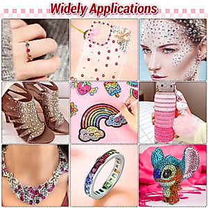 Audab Red Rhinestone with B7000 Adhesive Glue for Craft, 2100Pcs Flat Back Rhinestones Crystal Gems with Dotting Tools Clear Craft Glue for Clothes Fabric Shoes Jewelry Making Nail Art Makeup