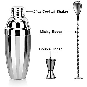 Leak-Proof 3 Pieces Cocktail Shaker -Premium Bartender Kit for Home Bartending Beginners and Pros - 24 oz Cocktail Shaker with Jigger and Spoon - Drink Shaker for Home Black