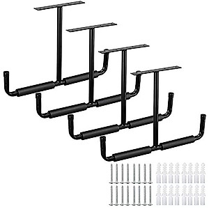 HOME RIGHT Overhead Garage Storage Rack, 16.5 Inch Heavy Duty Ceiling Double Storage Hooks Utility Hanger for Hanging Lumber Ladder Tool Bike & Other Bulky Items (4 Pack, Black)
