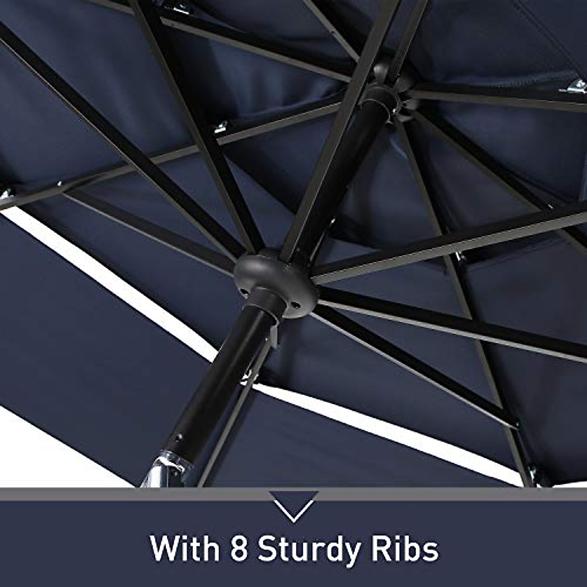 PHI VILLA 10ft Patio Umbrella Outdoor 3 Tier Vented Market Table Umbrella with 1.5" Aluminum Pole and 8 Sturdy Ribs, (Dark Blue)