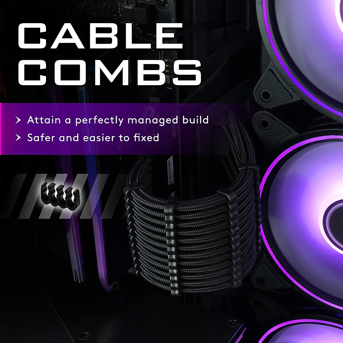 EZDIY-FAB PSU Cable Extension Sleeved Custom Mod GPU PC Power Supply Soft Nylon Braided with Comb Kit 24PIN/3x 8PIN to 6+2Pin/ 2X 8PIN to 4+4PIN-300MM/11.8in - Black