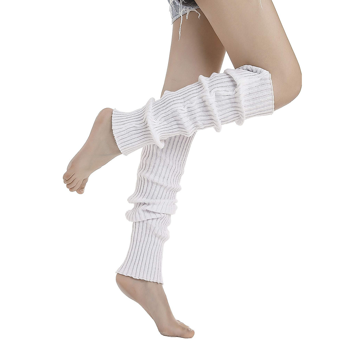 Sarfel Leg Warmers for Women 80s Ribbed Knit Leg Warmer Custume Womens Leg Warmers Sports Party Accessories White
