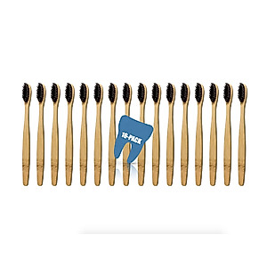 More of Me to Love BPA-Free, Biodegradable, Organic Bamboo Toothbrush - Charcoal Infused Naturally Whitening Bristles, Pressed Glue-Free Bristles, Environmentally Friendly (16-Pack)