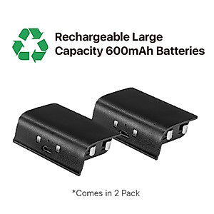 TNP Dual Charging Station for Xbox One Controller w/ 2 Rechargeable 600mah Lithium Batteries, Dock Cradle Base Charger w/USB Cable, LED Status Indicator for Xbox One S/X Wireless Gaming Controller