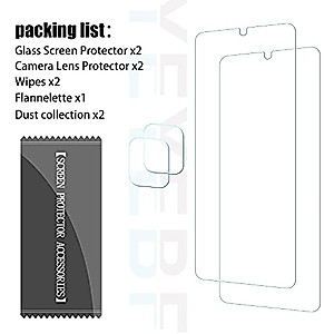 Galaxy A42 HD Clear Tempered Glass Screen Protector + Camera Lens Protectors by YEYEBF, [2+2 Pack] [3D Glass] [Bubble-Free] [Anti-Glare] Screen Protector Glass for Samsung Galaxy A42