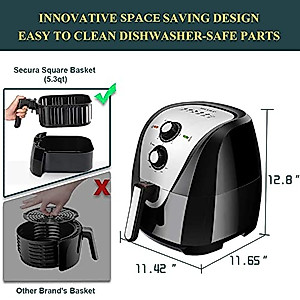 Secura Air Fryer XL 5.3 Quart 1700-Watt Electric Hot Air Fryers Oven Oil Free Nonstick Cooker w/Recipes for Frying, Roasting, Grilling, Baking (Silver)