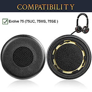 SOULWIT Earpads Replacement for Jabra Evolve 75(75UC 75MS 75SE) Stereo Wireless Bluetooth Headset, Ear Pads Cushions with High-Density Noise Isolation Foam, Softer Protein Leather