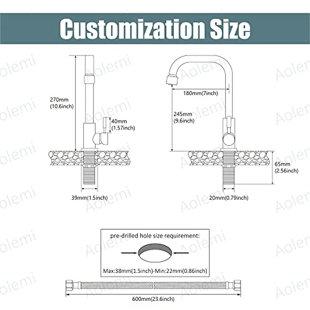 Aolemi Cold Only Water Kitchen Faucet Commercial Bar Tap Single Lever Handle 304 Stainless Steel Brushed Nickel Decked Mounted Single Hole Modern