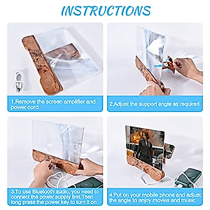 14 inch Phone Screen Magnifier with Bluetooth Speaker,Mobile Phone Screen Amplifier with 2-in-1 Foldable Stretch Stand Holder Portable 3D Screen Magnifying Glass for All Smartphones(Wood Grain)