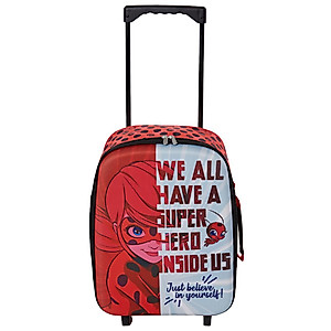 Miraculous Ladybug Carry On Rolling Kids Luggage with Wheels for Girls, 18 Inch, Superhero Lady Bug Convertible Duffle Bag with Side Handle