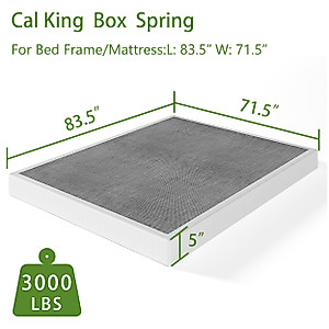 VTWAZAST Cal King Box Spring Only, 5 Inch Low Profile Heavy Duty Metal Structure with Easy Clean Fabric Bed Cover, Non-Slip, Noise Free, Easy Assembly