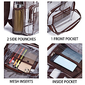 Vorspack Clear Backpack Heavy Duty PVC Transparent Backpack with Reinforced Strap & Large Capacity for College Workplace Security - Coffee