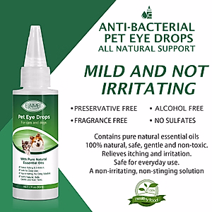 60ML Pet Eye Drops for Dog & Cat Relieve Eyes Itching & Irritation, Pink Eye & Allergies Symptoms Safe & Gentle Formula for All Animals