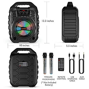 EARISE T26 PRO Karaoke Machine for Adults, Bluetooth PA Speaker System with 2 Wireless Microphones with LED Lights, FM Radio, Audio Recording, Remote Control, Supports TF Card/USB/AUX