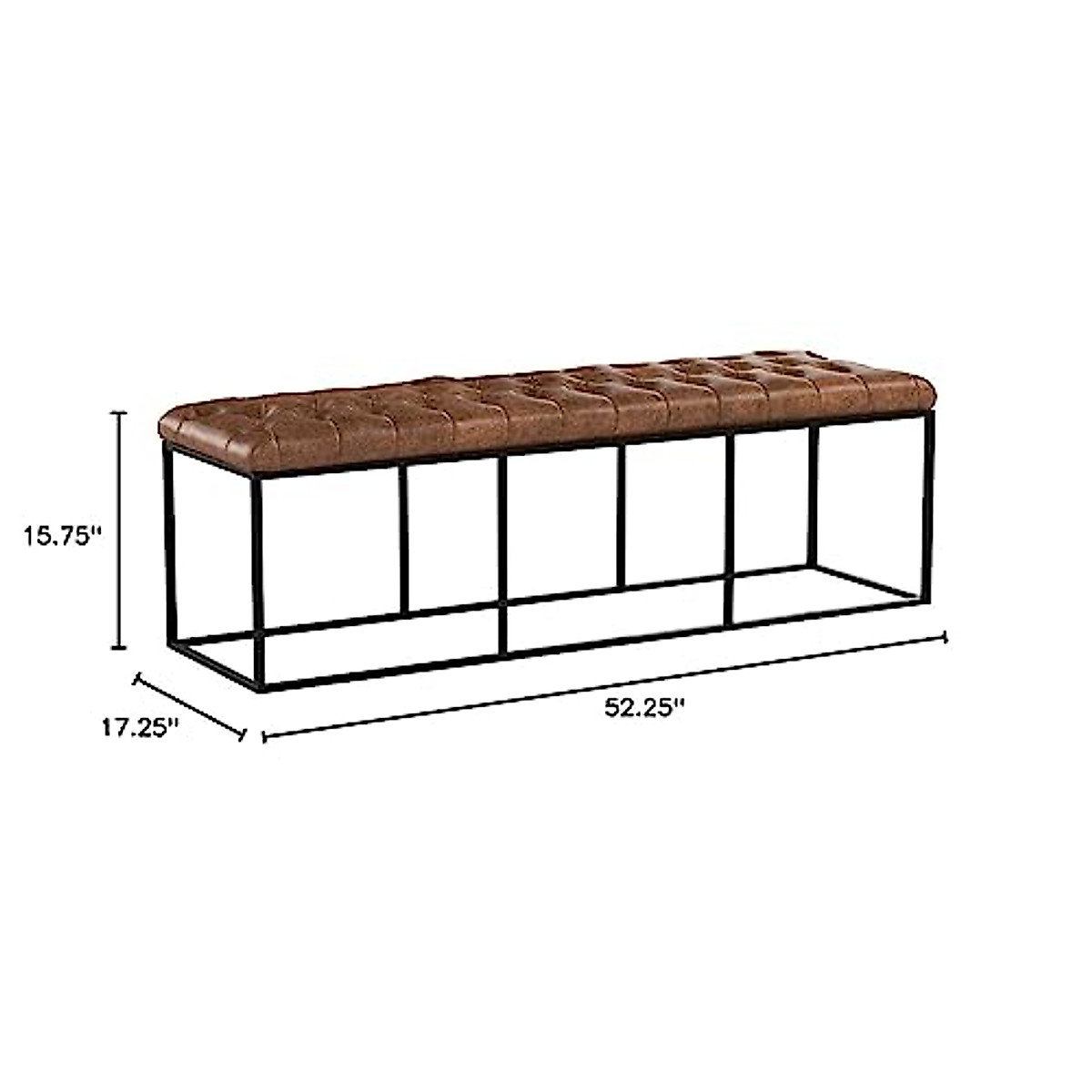 HomePop Faux Leather Button Tufted Decorative Bench with Metal Base, Brown