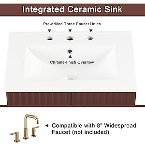 Tomkate 24 Inch Bathroom Vanities with Sink, Freestanding Bathroom Vanity with Ceramic Single Sink Combo, Modern Undermount Bathroom Sink Cabinet with Two Doors, Adjustable Shelves (Rosy)