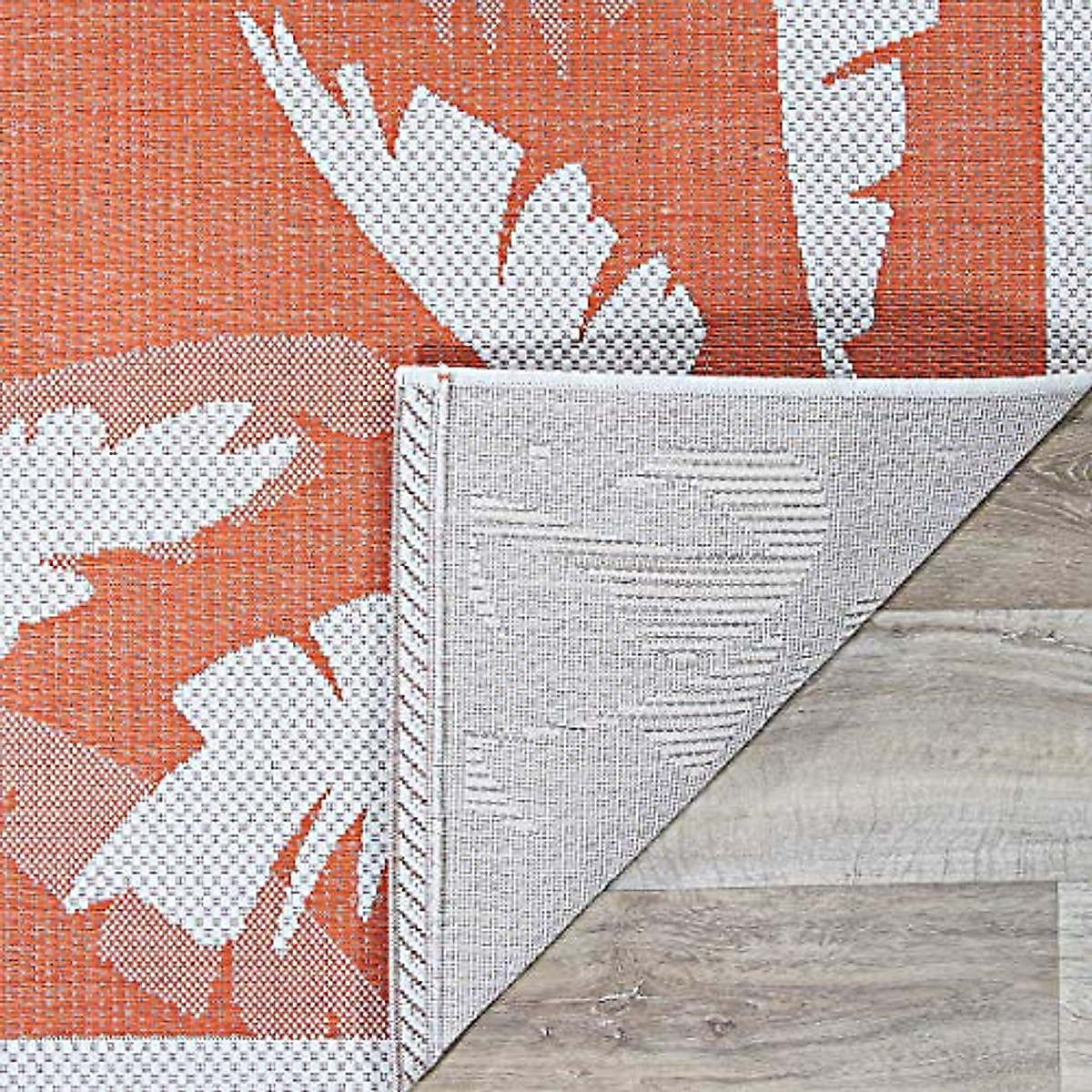 Couristan Monaco Indoor/Outdoor Area Rug for Patios, Decks, Kitchens, and Laundry Rooms, All-Weather, Pet-Friendly and Easy to Clean, Coastal Flora Pattern in Ivory-Orange, 5'3" x 7'6"
