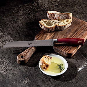 Berkel Elegance 8.5-inch Bread Knife, Red/Premium Quality/Kitchen Knife/Elegant Cutlery for Home/Stainless Steel Blade/Made in Italy