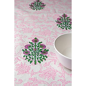 ABHOOH Hand Block Print Tablecloth for Rectangle Table, Block Print Table Cover for Kitchen Dinning Tabletop Decoration Parties Weddings Bithday Christmas (60 X 108 Inches)