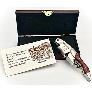 Wood Handle Wine Bottle Corkscrew Opener In A Wooden Box. Heavy Duty Sommelier Corkscrew Stainless Steel With Rosewood & Foil Cutter. An Elegant Gift For Wine Lovers & Waiters. (Brown, Rosewood)