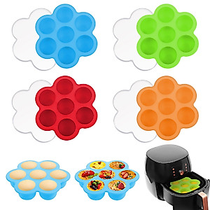 DragonflyDreams 4 Pack Silicone Egg Bites Molds, Air Fryer Egg Mold, Reusable Egg Bites Pan with Lid-Alternative to Sous Vide Egg Bite Maker for 5,6,8qt Pressure-Cooker-Accessories