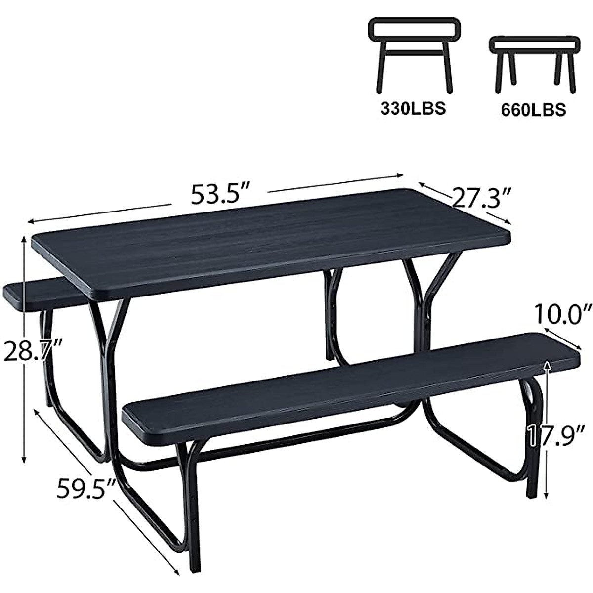 ECOTOUGE 5 FT Portable Picnic Table Benches Set for Outdoor, Heavy Duty Camping Picnic Tables, Weather Resistant, Suitable Patio, Garden for Adult(Black)