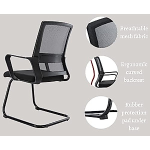 CIMOTA Waiting Room Chairs Mesh Office Guest Chair Mid Back Reception Chairs with Sled Base for Meeting/Patient/Conference Room, Black Set of 6