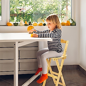 Leinuosen 2 Pieces Folding Bamboo Bar Stools with Backrest and Footrest 33 Inches Foldable Barstool Collapsible Portable Counter Height Folding Chairs with Pedals for Home, Outdoor, Kitchen