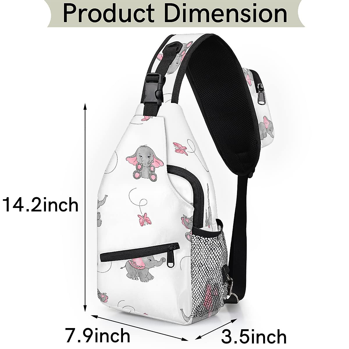 Elephant Butterfly Sling Bag Crossbody Sling Backpack Water Resistant Shoulder Bag Outdoor Travel Hiking Chest Bag Daypack for Women Men Unisex