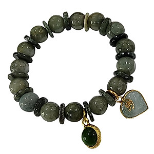 10.80 mm. Jade Bracelets for Women Genuine Green Colors Bangle Energy Gems Jadeite Charms with Pendant Naga Eye Green Crystal and Heart Bring Money Wealth