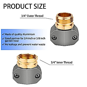 Jeeker Garden Hose Repair Kit, Zinc and Aluminum Male and Female Hose End, Suitable for 3/4 Inch and 5/8 Inch Garden Hoses (Female+Male)