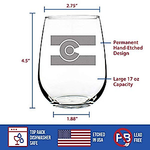 Colorado Flag - Stemless Wine Glass - Centennial State Themed Gift and Décor - Large 17 Ounce