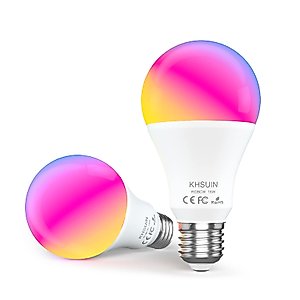 KHSUIN Bluetooth WiFi Smart Light Bulbs 150W Equivalent, 16W Dimmable 1600LM Smart Bulb Works with Alexa Google Home No Hub, E26 A19 LED Alexa Light Bulb, 2 Pack 2700-6500K RGBCW Color Changing CRI>90