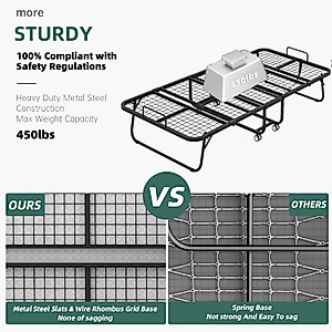 Espsilto Folding Bed with Mattress, Portable Bed for Guest, Foldable Bed with Memory Foam Mattress, Twin Size 75" x 38" Rollaway Bed with Metal Frame for Adults