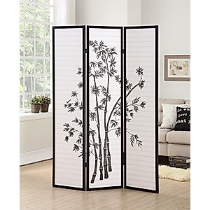 Roundhill Furniture 3-Panel Oriental Shoji Room Divider Screen, Black