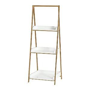 Creative Co-Op Three Tier A-Frame Open Standing Shelf, White and Gold