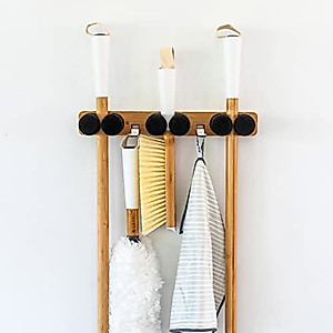 Full Circle Get A Grip Mop and Broom Organizer – Wall Mounted Storage for Kitchen or Closet – Lightweight Bamboo Hanging Broom Holder with Foam Pegs – Easy to Install Home Organization, Small