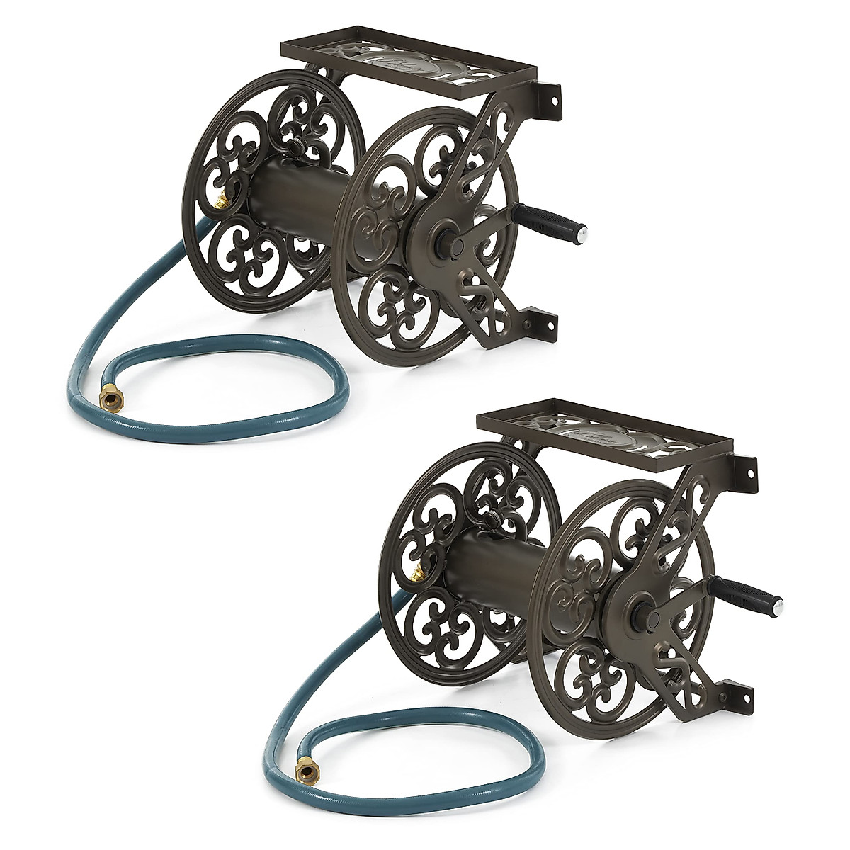 Liberty Garden LBG-708 125 Ft Decorative Steel Wall Mounted Hose Reel, Bronze (2 Pack)
