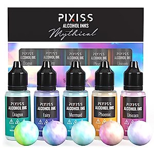 Pixiss Iridescent Color Changing Alcohol Ink Set - 5 Shades of Alcohol Ink for Epoxy Resin Supplies, Yupo Paper, Tumblers, Coasters - Resin Colorant for Epoxy Resin and Resin Art Supplies