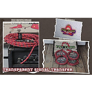 Fat Toad Guitar Cords (4 Pack) Right Angle to Straight-End Instrument Cable Tweed Cloth Jacket Braided Woven 20FT 1/4 Inch Jack TS for Electric Guitar, Bass, AMP | Shielded 24 AWG Patch Conductor